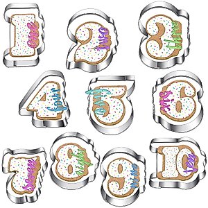 10 Pieces Number Cookie Cutters Birthday Cookie Cutters Numbers with Words Vintage Cookie Cutter Number Cookie Mould for Birthday Baking Home Kitchen Biscuit Baby Shower Party Supplies