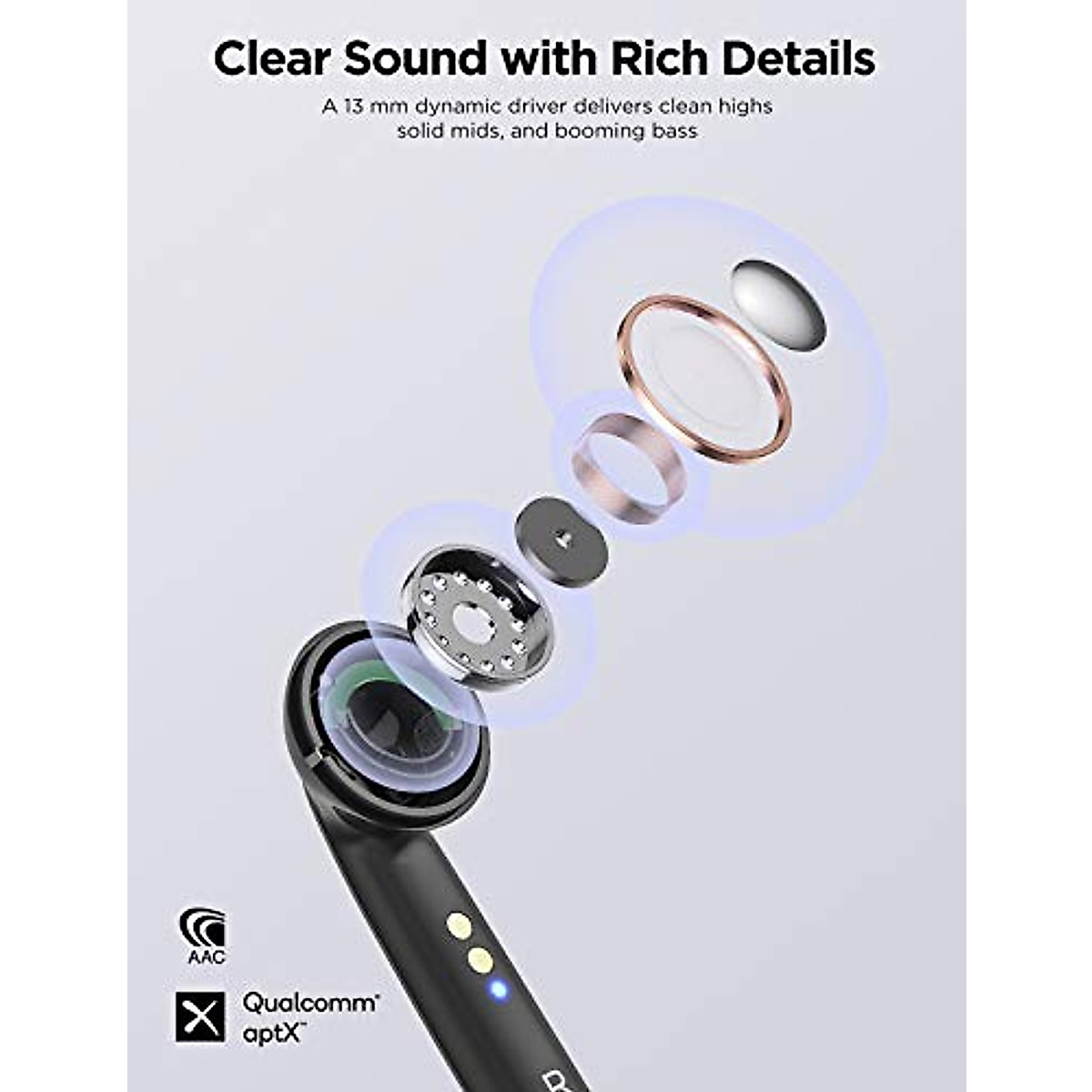 omthing True Wireless Earbuds, TWS Bluetooth 5.0 Headphones Stereo Sound Earphones, 4 ENC Mic, 25H Playtime Wireless Earbuds Sweatproof Sports Earphone, Suitable for Exercise/Driving/Home Office
