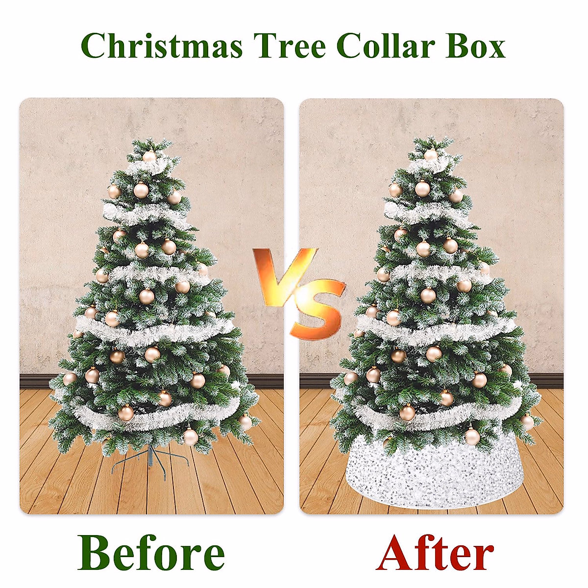 FUHSY Sequin Christmas Tree Collar White Christmas Tree Skirt 23.6 Inch Diameter Round Glittery Sequin Tree Skirts Velvet Xmas Tree Ring Box Christmas Santa Tree Stand Base Cover for Winter Holiday