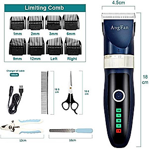 AngFan Dog Clippers for Grooming 16pcs Dog Grooming Kit for Small Large Profesional Cordless Dogs Grooming Clippers Supplies Dog Hair Clippers Low Noise
