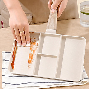 Breakfast Frying Pan, Uniform Heating All in One Pan Fried Egg Pan 4 Section Breakfast Pan for Egg Bacon Burgers (White)