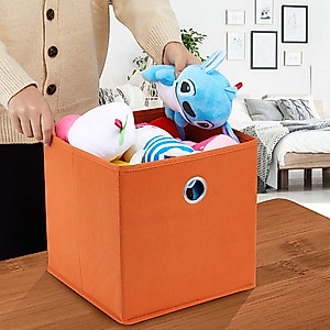 i BKGOO Foldable Storage Cube Drawer Bins Collapsible Fabric Storage Boxes with Round Metal Grommets for Organizing Shelf Nursery Home Closet 4 Pack Orange 11x11x11 inch