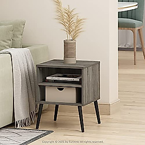 Furinno Claude Mid Century Style End Table with Wood Legs, French Oak Grey