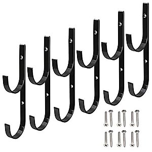 Flantor Pool Pole Hanger Metal Pool Holder Set, 6pcs Swimming Pool Holder with Screws, Pool Hooks for Garden Tools,Telescoping Poles, Leaf Rakes, Pool Nets, Vacuum Hoses & Pool Accessories (Black)