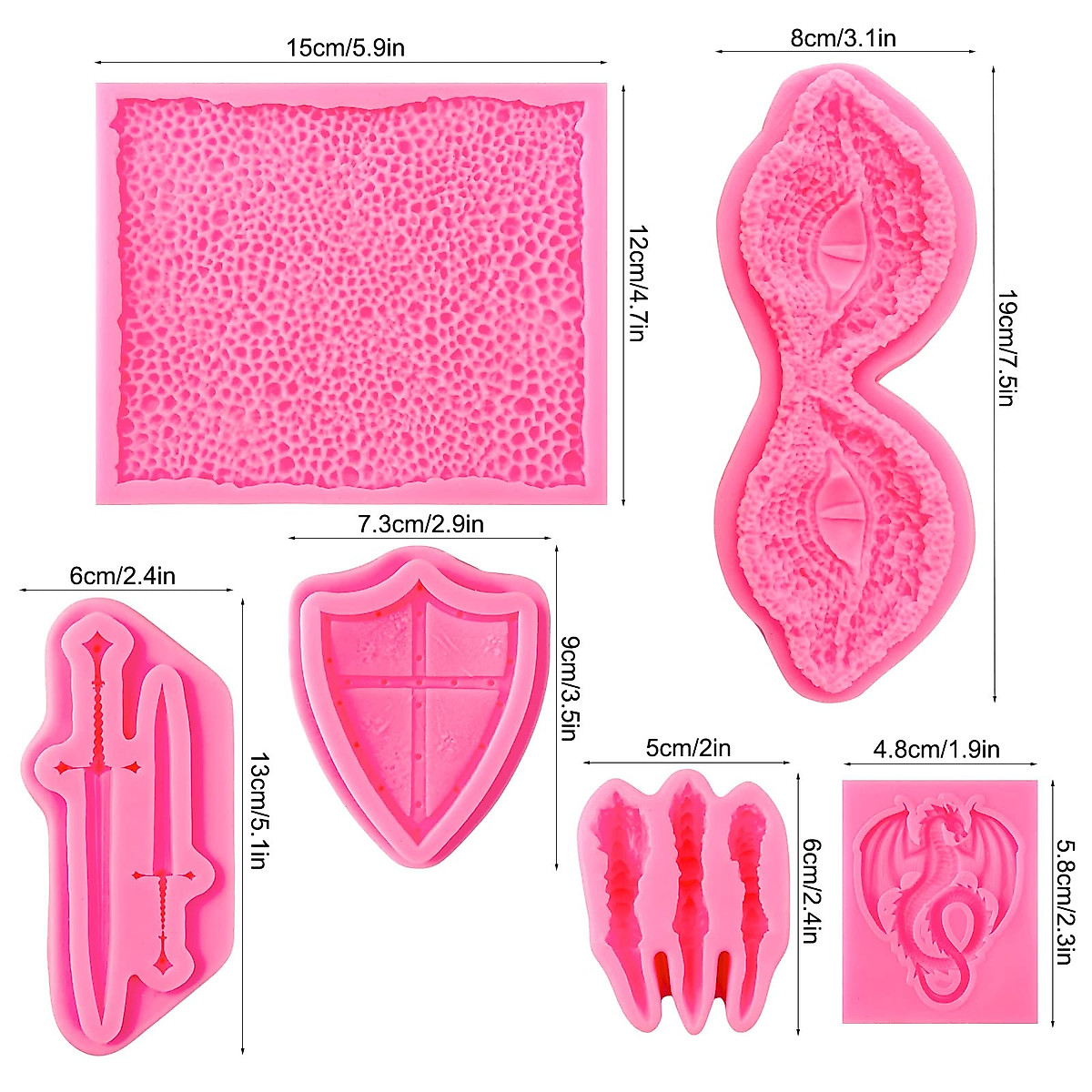 Dragon Silicone Fondant Molds, Dragon Eyes Dinosaur Claws Skin Sword Shield Chocolate Mold for Baking, Dragon Themed Cake Candy Chocolate Polymer Clay, Gummy, Crafting Projects, Cupcake Topper Decor