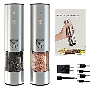 Rechargeable salt and pepper grinder set - Electric salt and pepper grinder - Electric pepper mill Spice grinder (46 g Spice Holder) Stainless steel Adjustable Coarseness LED light