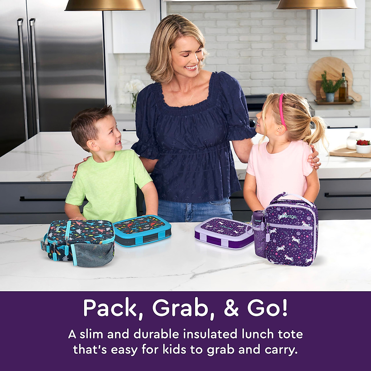 Bentgo Kids Insulated Lunch Tote - Water-Resistant, Reusable, Lightweight & Durable Lunch Bag with Water Bottle Holder & Mesh Pocket, Fits Lunch Box & Water Bottle - Ideal for Ages 3+ (Unicorn)