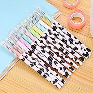 NYKKOLA Diamond Cute Gel Pen Milky Cow Pens,12PCS 0.35mm Extra-Fine Ballpoint Pen Perfect for Office School Supplies Gifts for Boys Girls(Milk 12 Pcs)