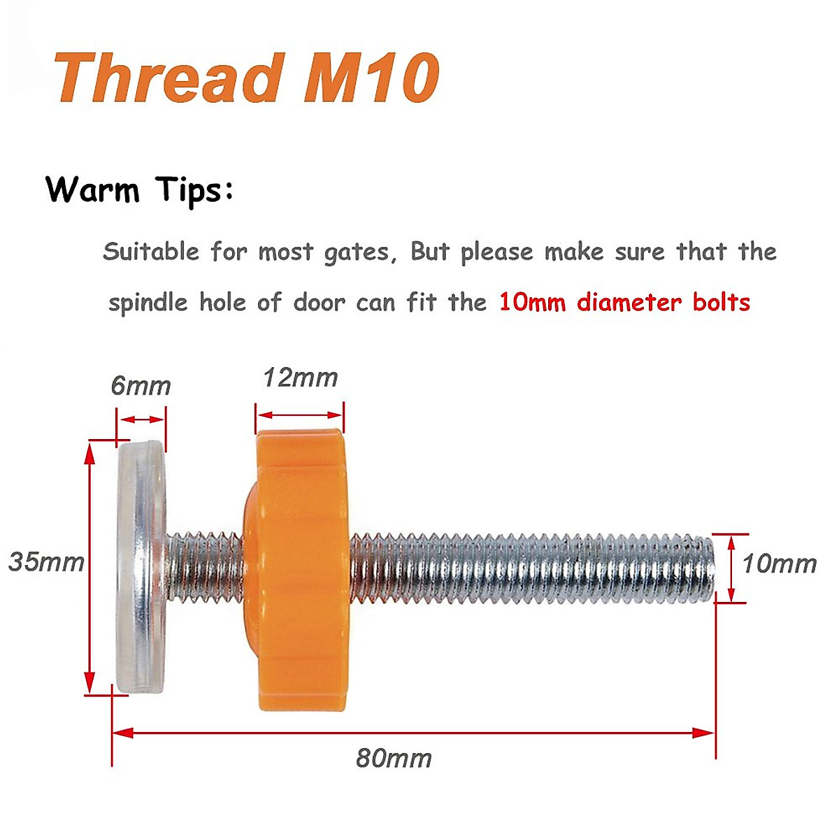 Eyech 4Pcs M10 Pressure Mounted Gate Screw Bolts, 10mm Threaded Spindle Rods Mounted Accessory for Walk Through Baby Safety Gates