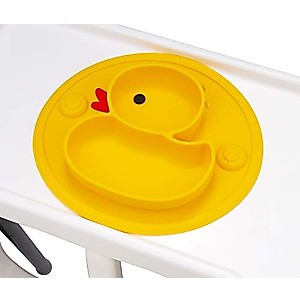 Silicone Divided Toddler Plates - Portable Non Slip Suction Plates for Children Babies and Kids BPA Free Baby Dinner Plate (Duck Blue/Yellow)