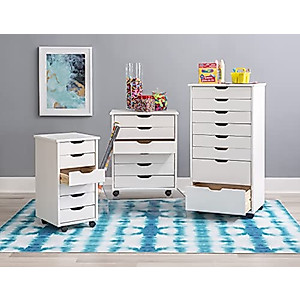 Linon Home Decor Products Corinne Six Drawer Storage, White Wash Rolling Cart