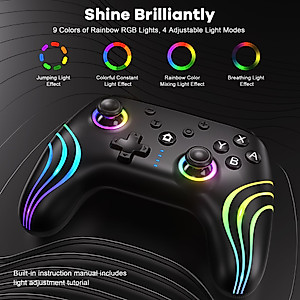 SWANPOW Switch Controllers Compatible with Switch/Lite/OLED, Wireless Switch Pro Controller with Full RGB Line Breathing LED, Programmable, 6-Axis, Adjustable Turbo, 4-Speed Dual Vibration, Wake Up