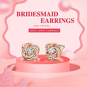 DHQH Bridesmaids Gift Set of 6/4 Stud Earrings Rose Gold Knot Bridesmaid Earring for Women I Couldn’t Tie a Knot Without You Wedding Proposal hypoallergenic Jewelry