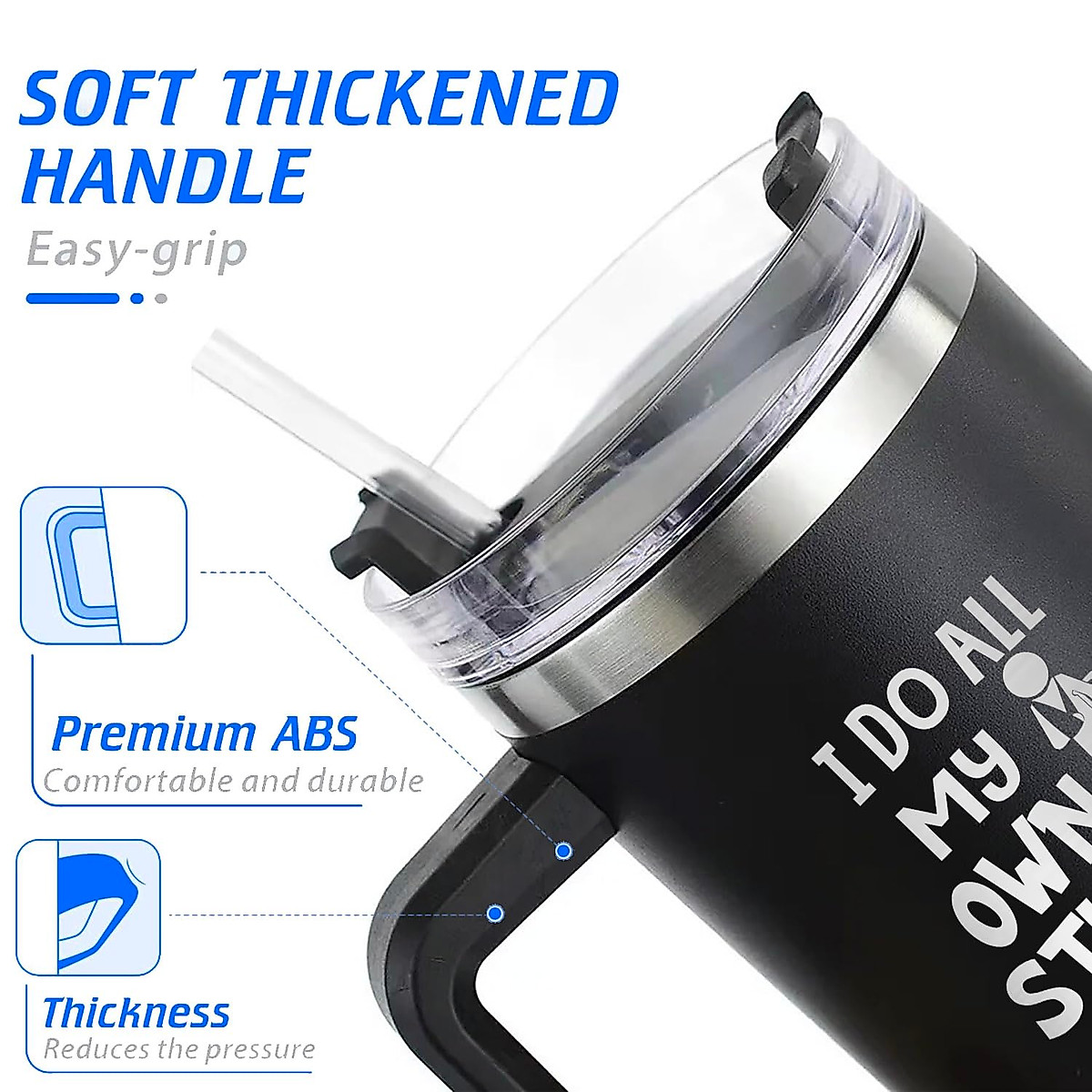 I Do My Own Stunts Tumbler - 40 oz Insulated Cup with Handle & Straw - Funny Get Well Gift for Men & Women, Broken Bone, Surgery Recovery, Knee or Leg Injury, Accident-Prone Coffee Mug