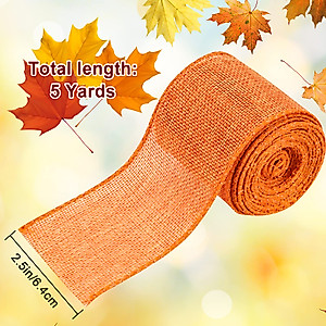 Whaline 6 Rolls Fall Thanksgiving Burlap Ribbon 30 Yard Orange Plaid Autumn Harvest Ribbon Pumpkin Fall Leaves Wired Edge Wrapping Ribbon Rustic Craft Ribbon for Wreath Floral Bows Craft Decor, 2.5In