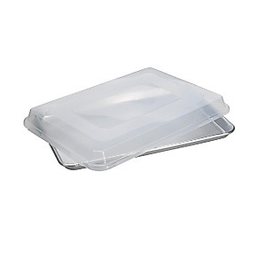 Nordic Ware Natural Aluminum Commercial Baker's Half Sheet, 2-Pack + Nordic Ware Half Sheet Cover (13 by 18 Inch, Clear)