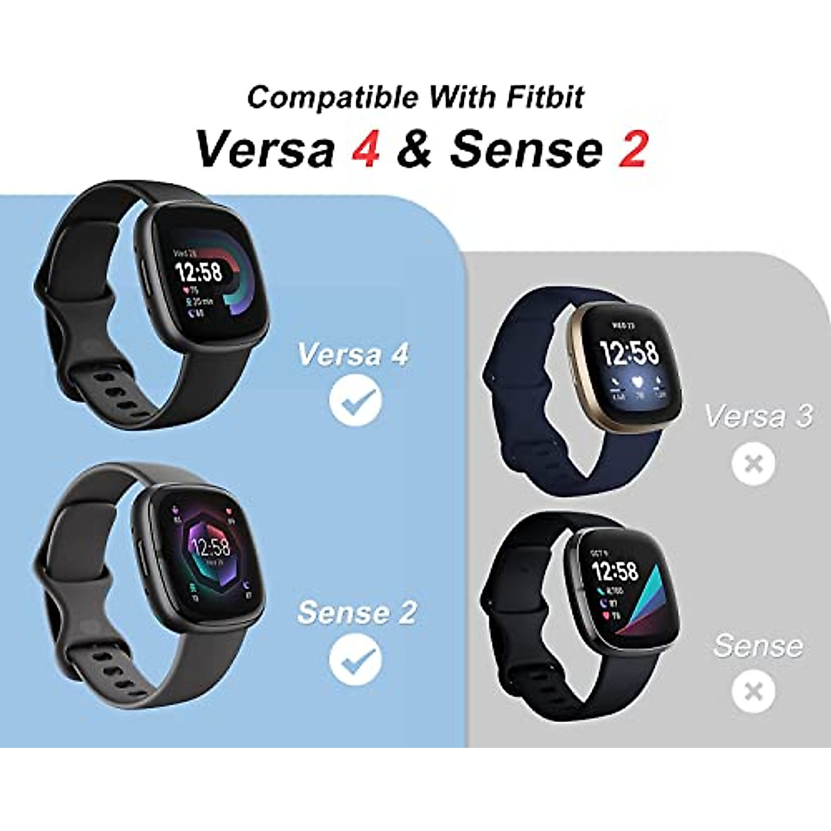Witzon Compatible with Clear Fitbit Versa 4 Screen Protector/Sense 2 Case Covers, Shorb-Absorbing Soft TPU Replacement Screen Cover, Ultra Thin Bumper Smartwatch Versa 4 Protective Case Women Men
