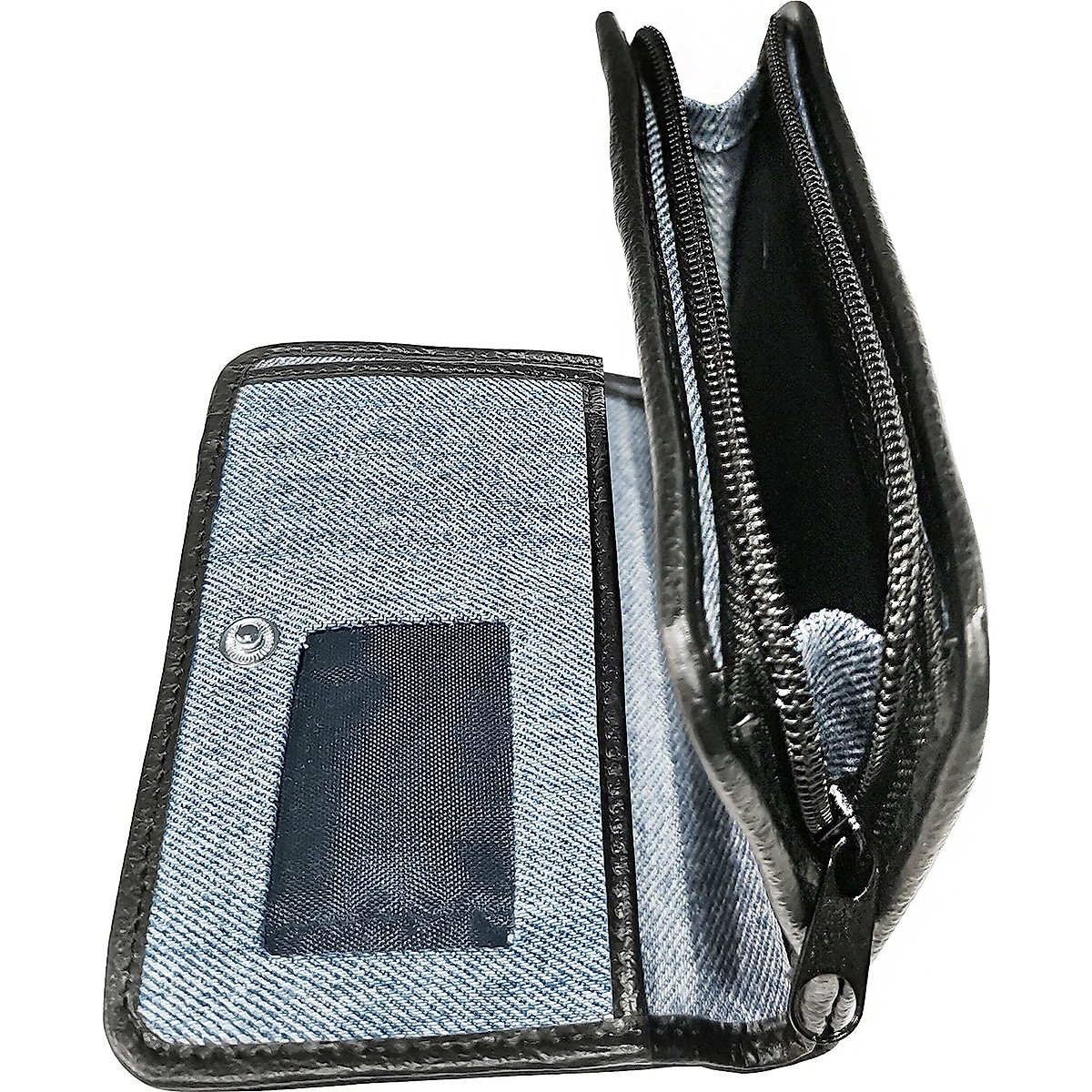 Bijoux de Ja Upcycling Blue Denim Bifold Money Zip Coin Card Holder Organizer Compact Wallet for Women