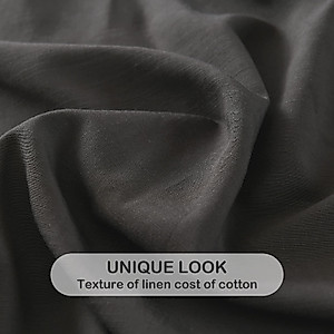 Charcoal Grey Linen-Textured Bed Sheets Set, Bamboo Rayon , Cotton , Linen Blend Bed Sheets Queen Size, Soft Cool & Breathable for Hot Sleepers,Durable Natural Organic Bed 15'' Deep Pocket - 4 Piece