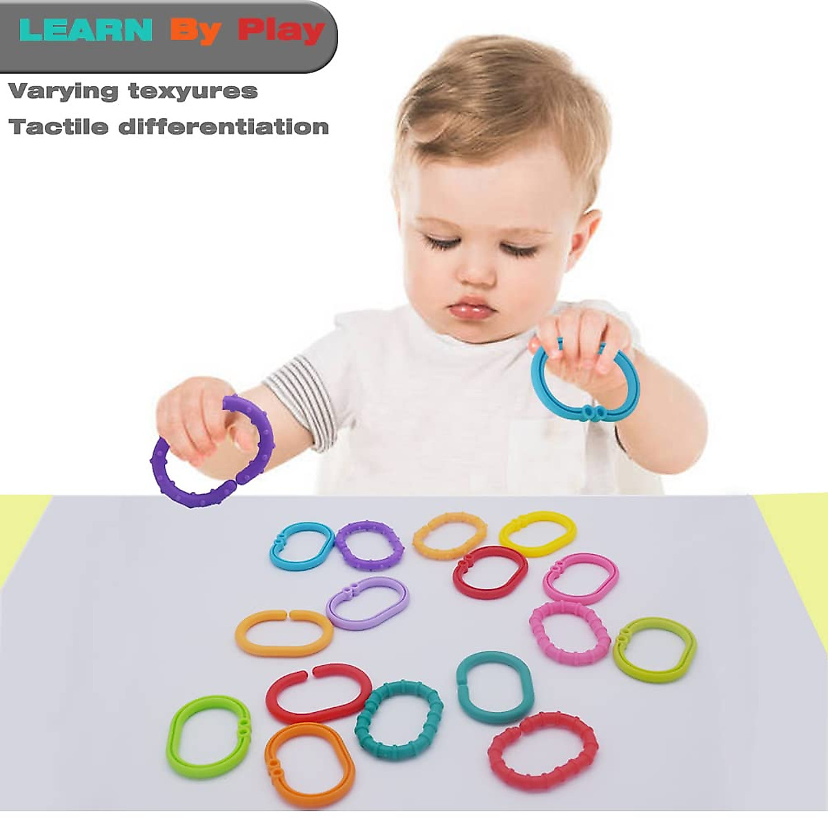 COLVWOFA Baby Toys Links-to-Go Car Seat and Hanging Stroller Ring Toy, Larger Connecting Ring Travel Accessory Set