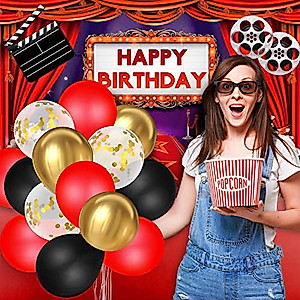 86 Pcs Movie Night Party Decorations Kit, Include Movie Night Themed Large Backdrop Movie Night Colorful Balloons Movie Night Table Cover Cake Topper for Movie Night Party Red Carpet Party Supplies