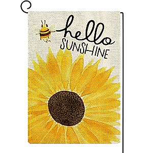 ORTIGIA Hello Sunshine Summer Sunflowers Garden Flag Double Sided Watercolor Cute Bee Kind Farmhouse Yard Flag Seasonal Holiday Spring Summer Outdoor Outside Decoration 12x18 Inch