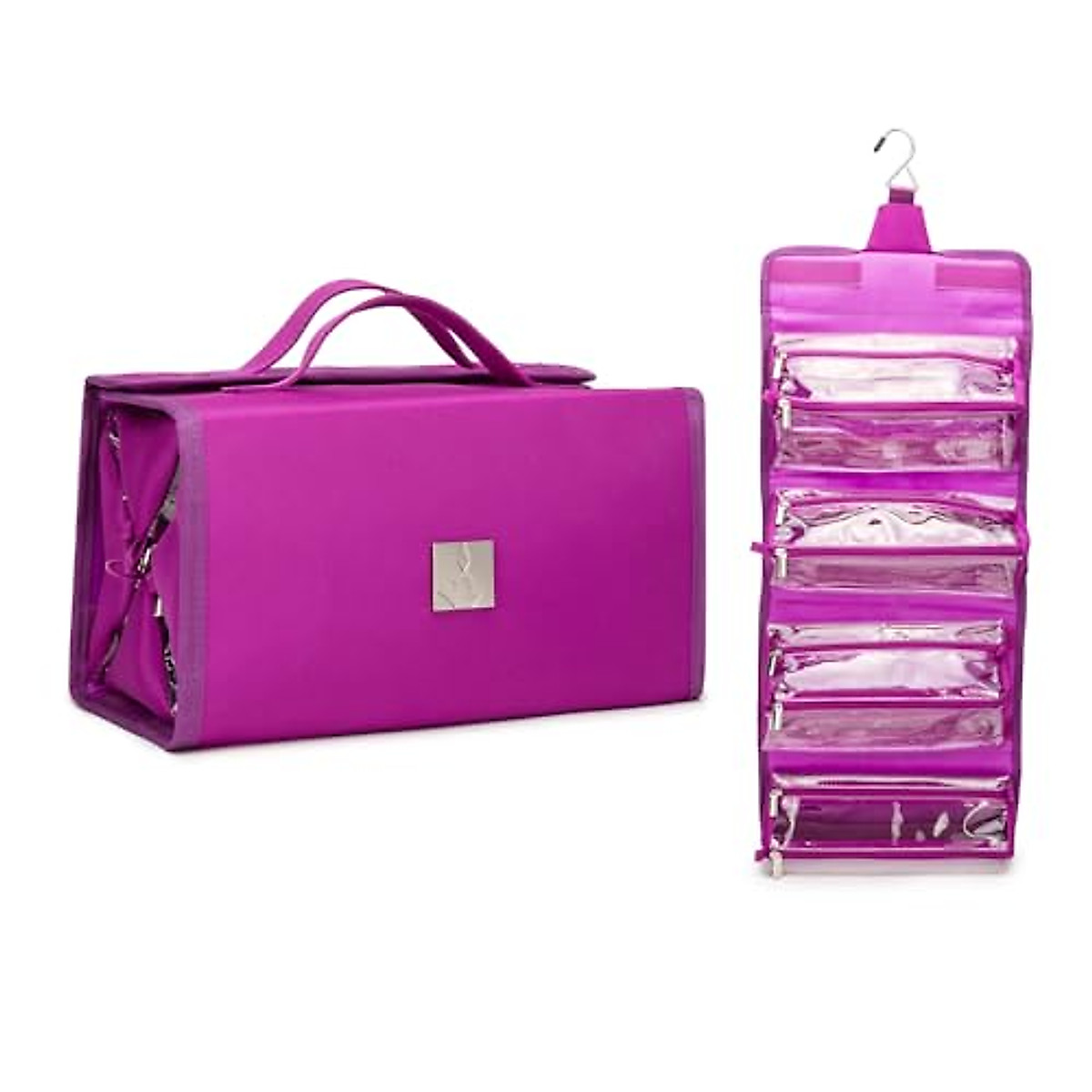 ROYALFAIR Roll Up Makeup Bag, Travel Toiletry Bag for Women with 4 Clear TSA Approved Pouches, Hanging Travel Organizer, Folding Cosmetic Bag for Men and Women (Purple)