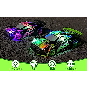 FLYNOVA 4WD RC Drift Car,Light Up Racing Toys for Kids Age 6 7 8 9 10-12,14 KM/H High Speed Vehicle,Easter Thanksgiving Christmas Birthday Fun Gifts for Boys Girls Teens