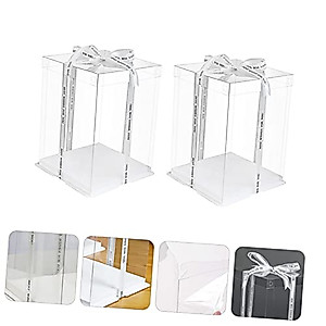 GARVALON 2pcs 3 1 cake box square Cake Carriers clear container with lid Transparent Cake cupcake holder with lid Disposable Cake Containers Carriers baby white gift box the pet Storage Box