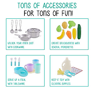 Lil' Jumbl Jumbl Kids Wooden Kitchen Set, Pretend Working Sink with Real Running Water, includes Range Hood, Microwave & Stove Top That Make Realistic Sound & Light, Full Accessory Set Included