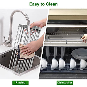 Liangmall Expandable Dish Drying Rack Up to 23.6", Extra Large Over The Sink Dish Drainer Drying Rack Roll Up, Stainless Steel Multipurpose Kitchen Sink Drying Rack - 23.6"(L) x 13.0"(W)