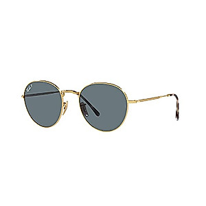 Ray-Ban RB3582 David Round Sunglasses, Gold/Dark Blue Polarized, 53 mm