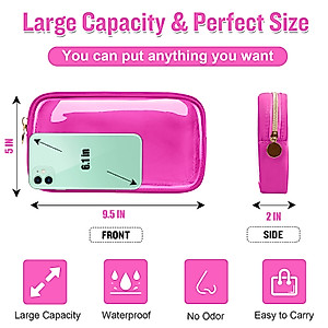 Small Clear Travel Makeup Organizer Bag for Purse, Preppy Makeup Bag Cute Cosmetic Zipper Pouch Purse, Transparent PVC & Nylon Waterproof Toiletry Storage Clutch Coin Pouch for Women Girls(Hot Pink)