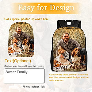 Boneker Custom Backpack Personalized Backpack with 1-9 Photo Customize Your Image Text Name Logo Waterproof Laptop Bag (1 Photo)