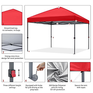 ABCCANOPY Durable Easy Pop up Canopy Tent 10x10, Red
