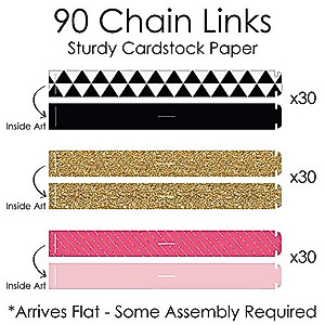 Big Dot of Happiness Chic 40th Birthday - Pink, Black and Gold - 90 Chain Links and 30 Paper Tassels Decoration Kit - Birthday Party Paper Chains Garland - 21 feet