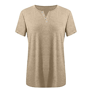 Business Tops for Women 2023 Trendy Summer Short Sleeve Notch v Neck t-Shirt Solid Loose Comfy Tee Shirt Blouse