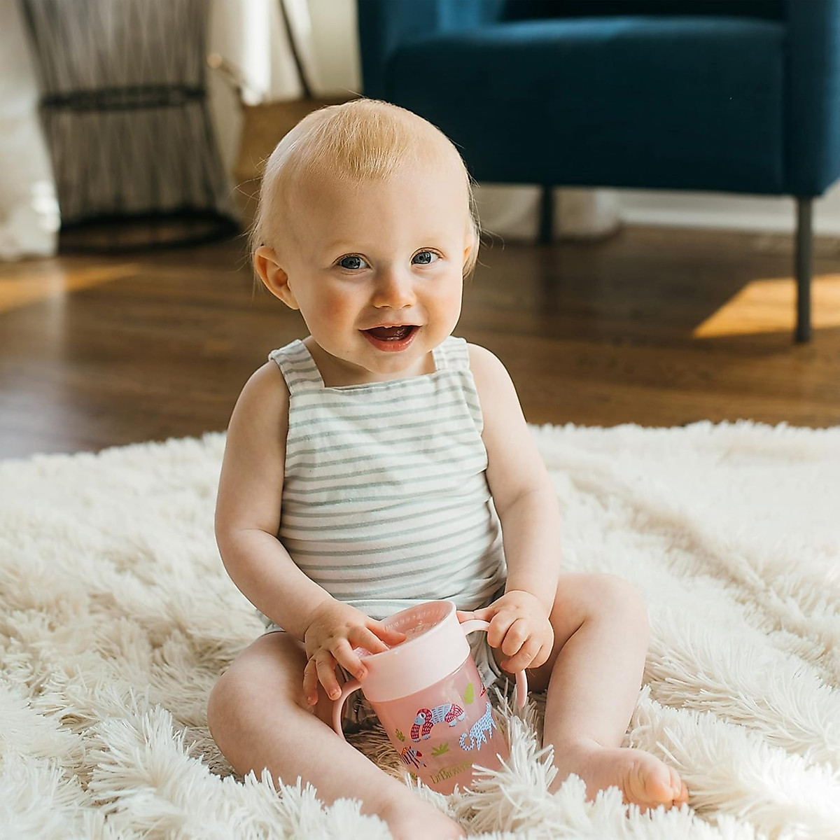 Dr. Brown's Milestones Cheers 360 Cup Spoutless Transition Cup with Handles for Easy Grip and Leak-Free Learning, Pink Safari, 7 oz/200 mL