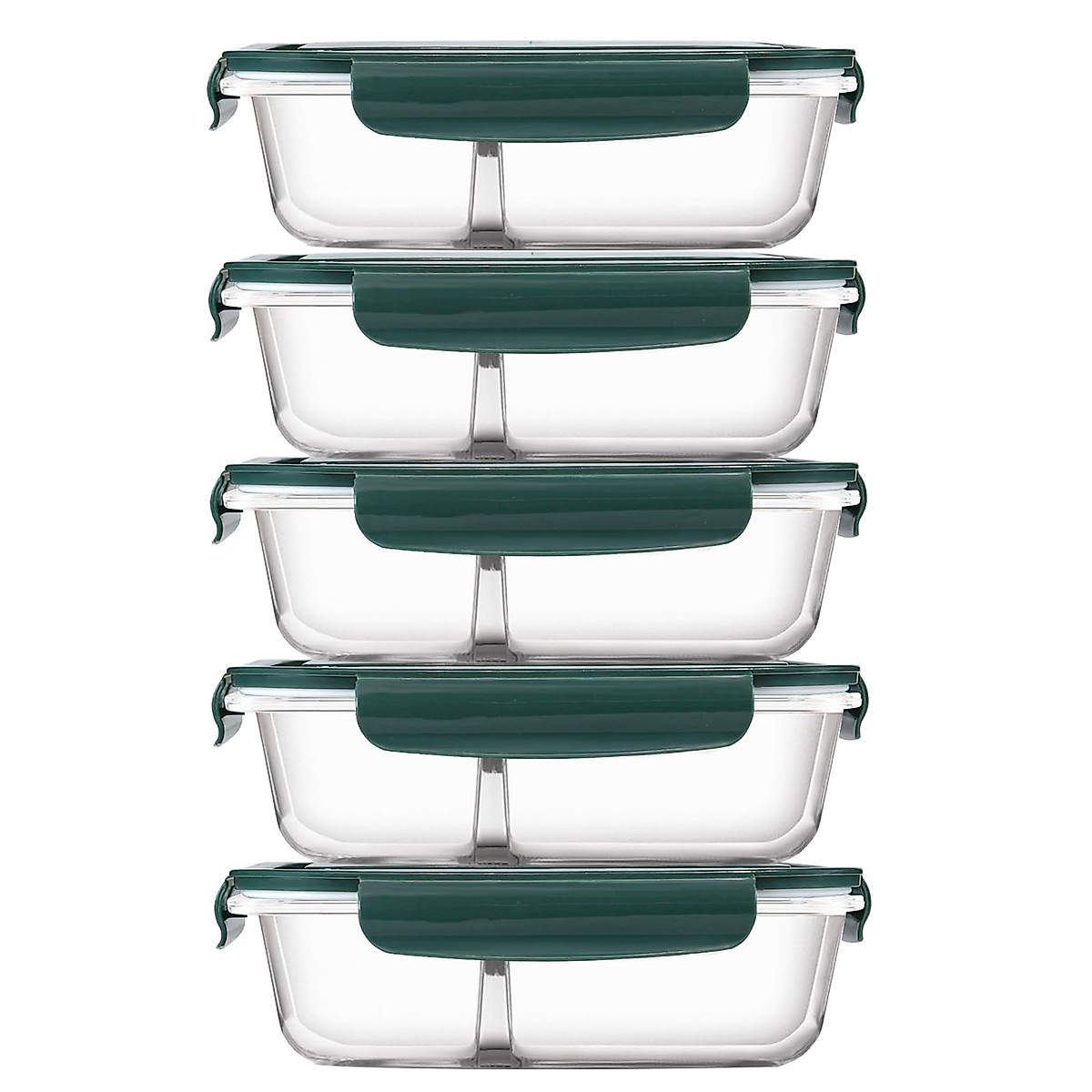 ATRDTO 5Pack35oz Glass Food Storage Containers with Lids-Meal Prep Containers 2 Compartments-Airtight Lunch Containers Bento Boxes with Snap Locking Lids for Microwave Freezer Oven