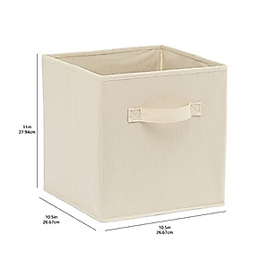 Amazon Basics Collapsible Fabric Storage Cubes Organizer with Handles, Beige - Pack of 6 & Amazon Basics 6-Cube Wire Grid Storage Shelves, 14" x 14" Stackable Cubes, White