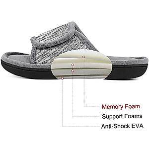 RockDove Men's Adjustable Wrap Memory Foam Slide Slipper, Size 11-12 US Men, Grey