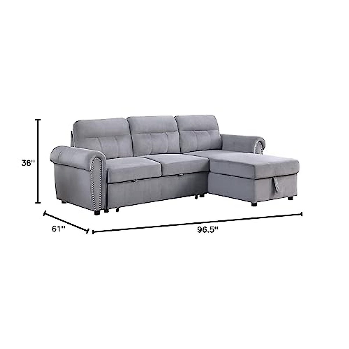 Lilola Home Ashton Gray Velvet Fabric Reversible Sleeper Sectional Sofa Chaise