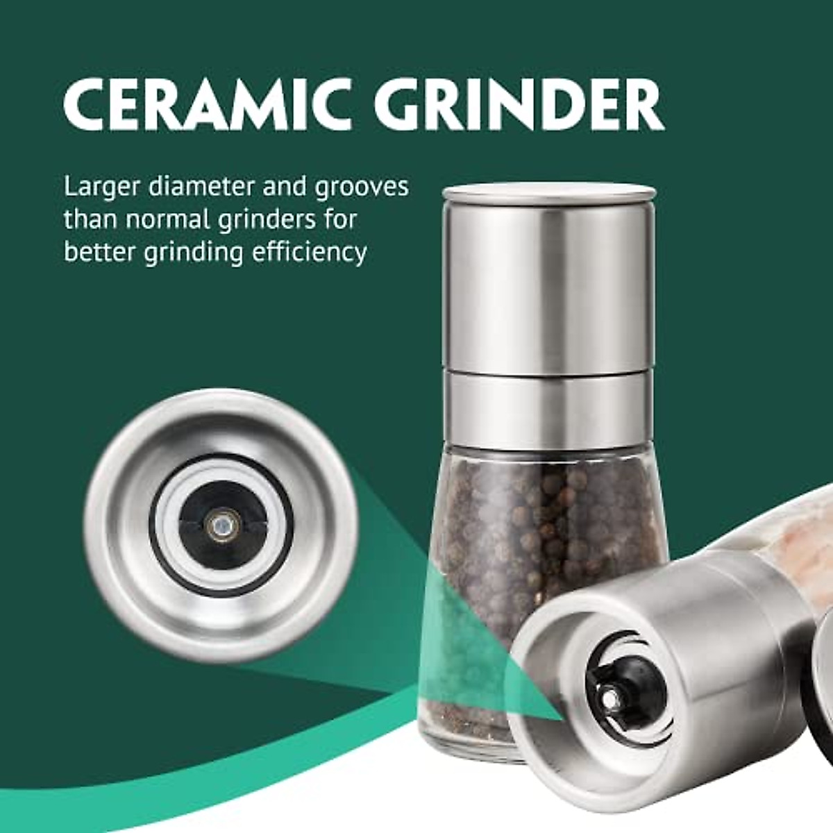KITEXPERT Pepper Grinder - Chunky Glass Pepper Mill Grinder with Large Capacity - Upgraded Grinding Precision Pepper Grinder Manual - Refill Salt Grinder
