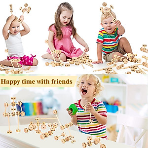 Zhanmai 2 Sets 120 Pieces Wooden Building Blocks Toys Kids Wooden Toys Educational Natural Wood Toys Learning Wooden Blocks Different Sized Toy Building Sets