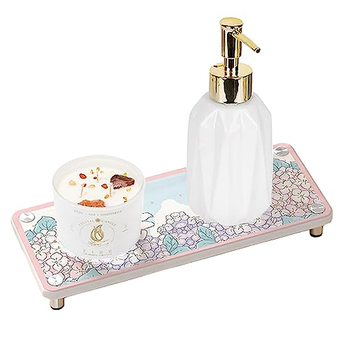 Jeeuear Sink Caddy Instant Dry Sink Organizer Kitchen Sink Organizer Bathroom Counter Organizer Sink Tray Sponge Soap Holder for Bottles Kitchen Decor Flower Pink