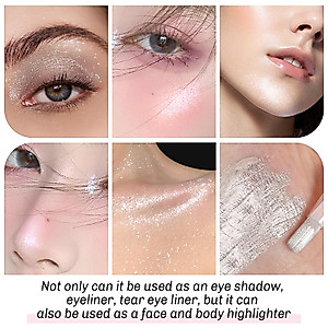 Boobeen Liquid Highlighter Stick, Shimmer Long Lasting Glitter Eyeshadow Pencil, Eye Brightener Makeup for Women, Waterproof Illuminator for Glowing Face Body, Pearl Highlight