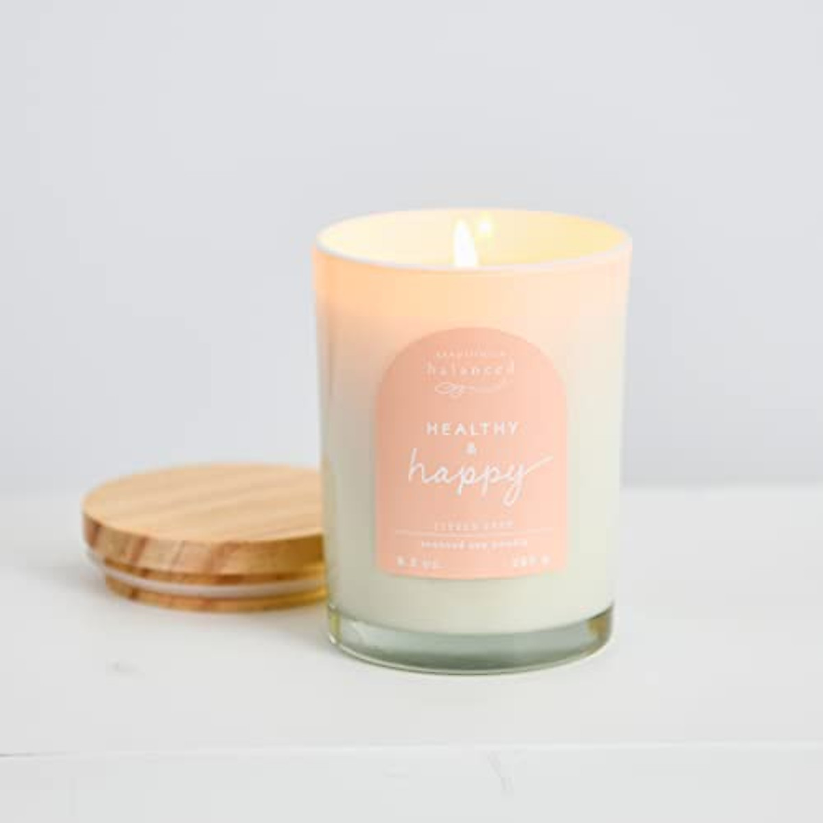 Beautifully Balanced Scented Lidded Glass Soy Candle, Healthy + Happy, 9.3 oz.