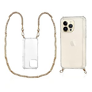 Horizon Clear iPhone 14 pro max case with Luxury Gold Strap for Women and Men - 100% Body Rugged Protector and Shockproof Bumper case 6.7 Inch with an Innovative Removable Chain