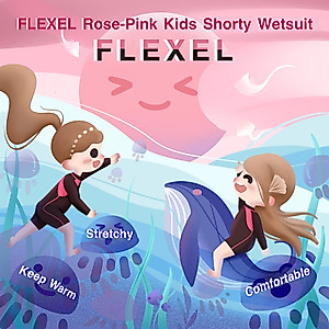 Flexel Wetsuit for Girls,2mm Neoprene Kid Wet Suit Shorty Wetsuit for Girls Long Sleeve Girls Wetsuit Thermal Swimsuit for Toddler Youth Wetsuit Girls Water Suit(Pink, L), Large