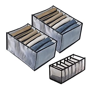 [2 PCS + 1 Free] Wardrobe Clothes Organizer for Folded Clothes - 7 Grid Wardrobe Clothes Organizer for Jeans, Underwear, T-Shirts, Leggings - Wardrobe Closet Organizer - Mesh Nylon(Black)